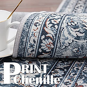 jinchan Area Rug 8x10 Persian Rug Blue Vintage Rug Traditional Mat Distressed Indoor Foldable Thin Rug Retro Accent Rug Floral Print Rug Non Slip Carpet Living Room Dining Room Office