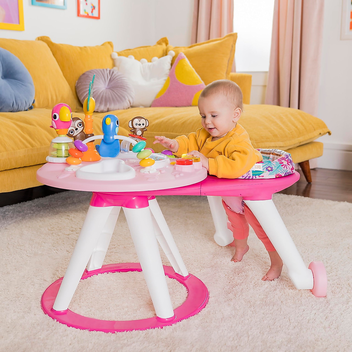 Bright Starts Around We Go 2-in-1 Walk-Around Baby Activity Center & Table, Tropic Coral, Ages 6 Months+
