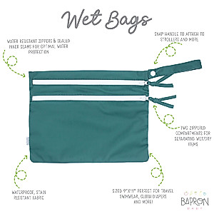 BapronBaby Minimalist Pine Wet Dry Bag - Waterproof Two Zipper Pockets - Reusable for Mealtime, Diapers, Stroller, Snacks, Swimsuits - Machine Washable - 11" x 9"