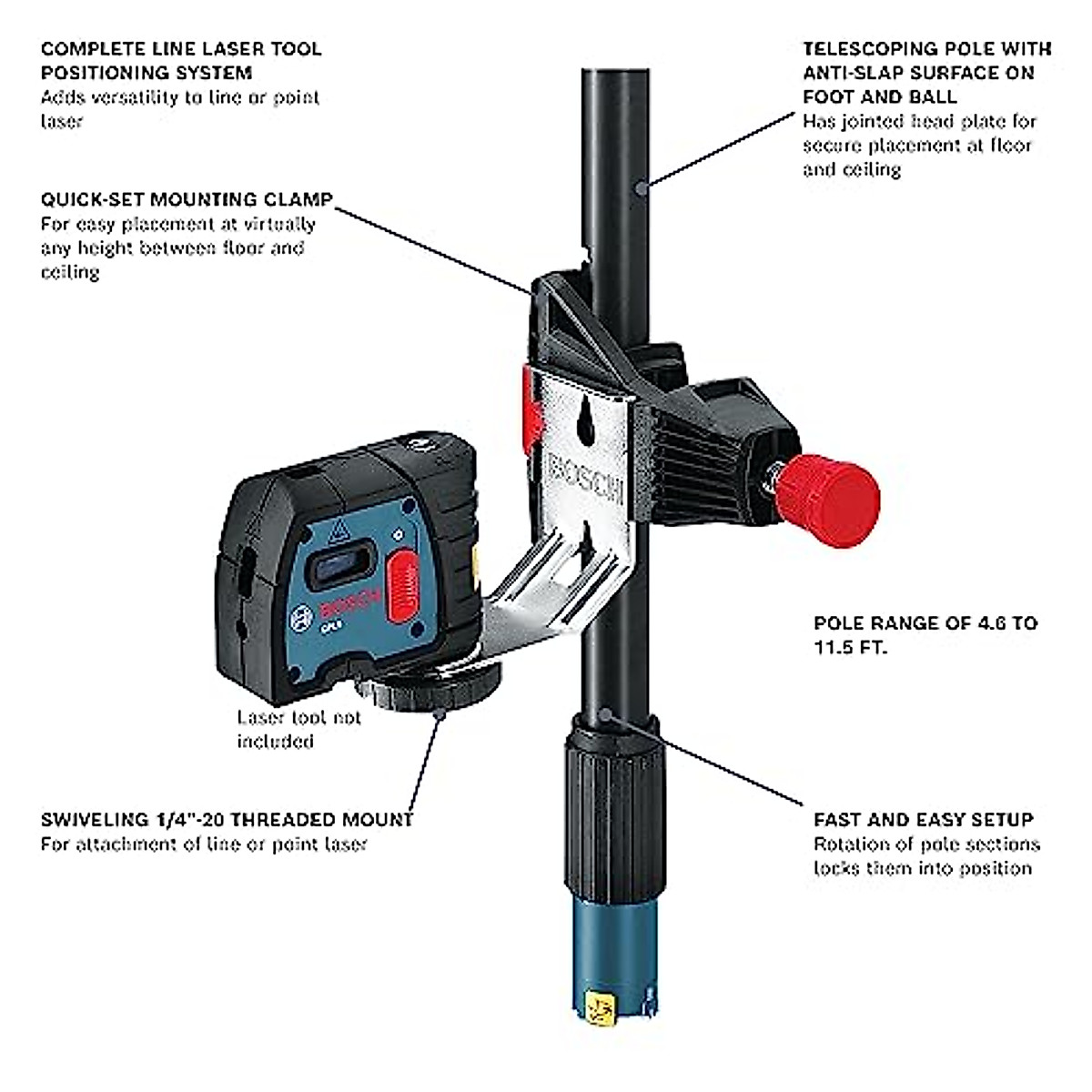 BOSCH Telescoping Pole with 1/4-Inch by 20-Inch Laser Mount BP350