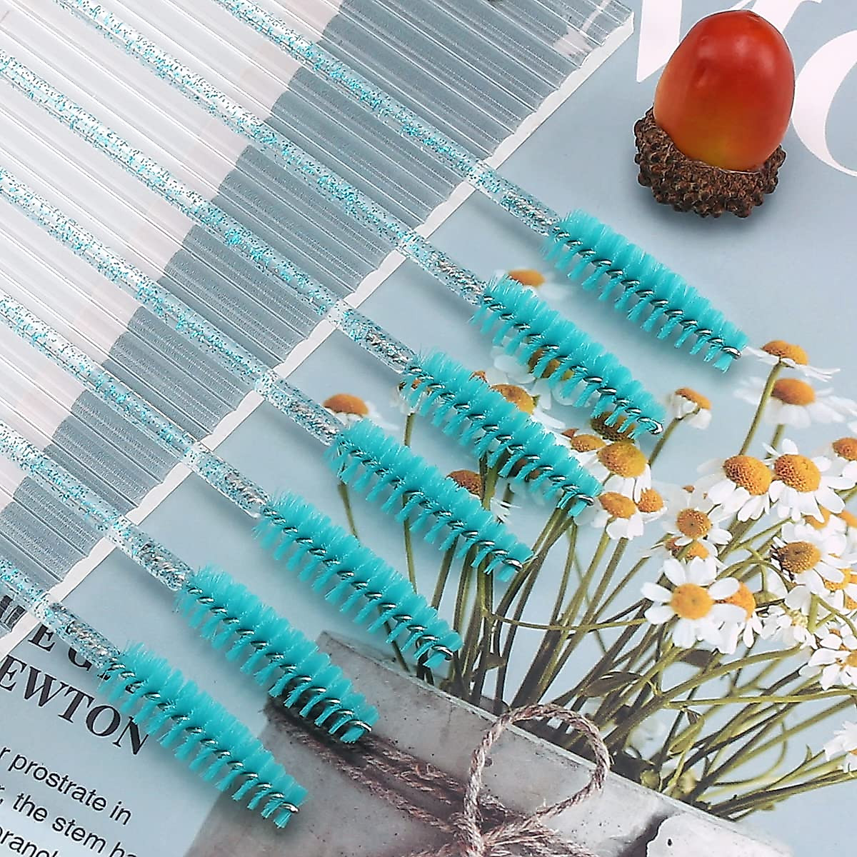 Akstore 100 Pack Disposable Eyelash Mascara Brushes Eyelash Brush Wands Applicator Makeup Kits (Colorful-Blue)