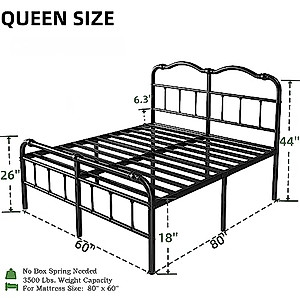 RLDVAY Queen Bed Frame with Headboard and Footboard, 18 Inch High, Heavy Duty Bed Frame Queen Size with Headboard, No Box Spring Needed, Under Bed Storage, Easy Assembly, Noise-Free, Black