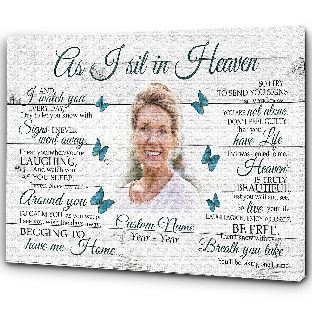 Butterfly Personalized Memorial Canvas for Loss of Loved one, Sympathy Gift for Loss of Sister Daughter Mom Dad - As I Sit In Heaven Canvas - VTQ128 (16x12 inch)