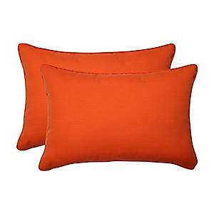 Pillow Perfect Pompeii Solid Indoor/Outdoor Large Lumbar Pillow Plush Fill, Weather and Fade Resistant, Large Lumbar - 16.5" x 24.5", Orange, 2 Count