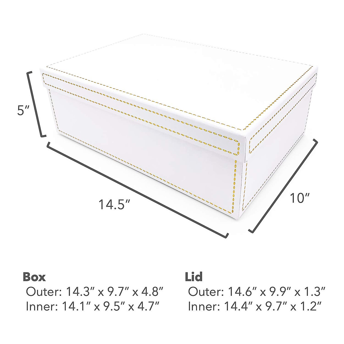 Oxfrd & Comma Luxury Gift Box, White with Gold Stitching, Large Rectangle