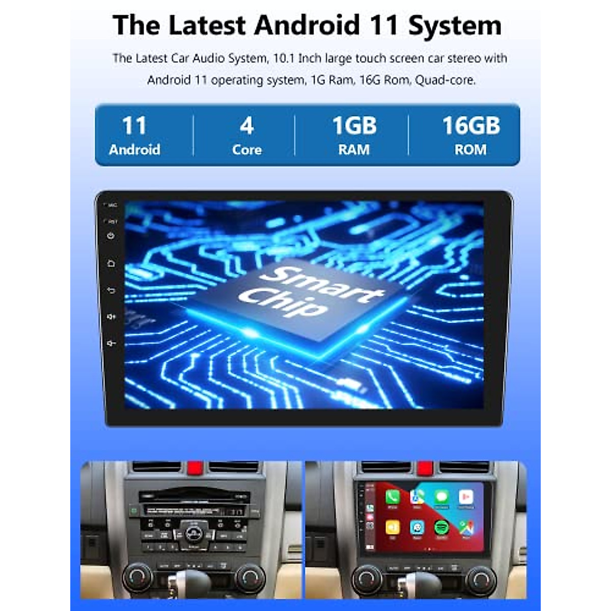 10 Inch Android Car Stereo Double Din with Wireless Carplay Android Auto, Touch Screen Car Radio Supports GPS Navigation, WiFi, Hi-Fi Sound, FM/RDS Radio, Split Screen+ Backup Camera