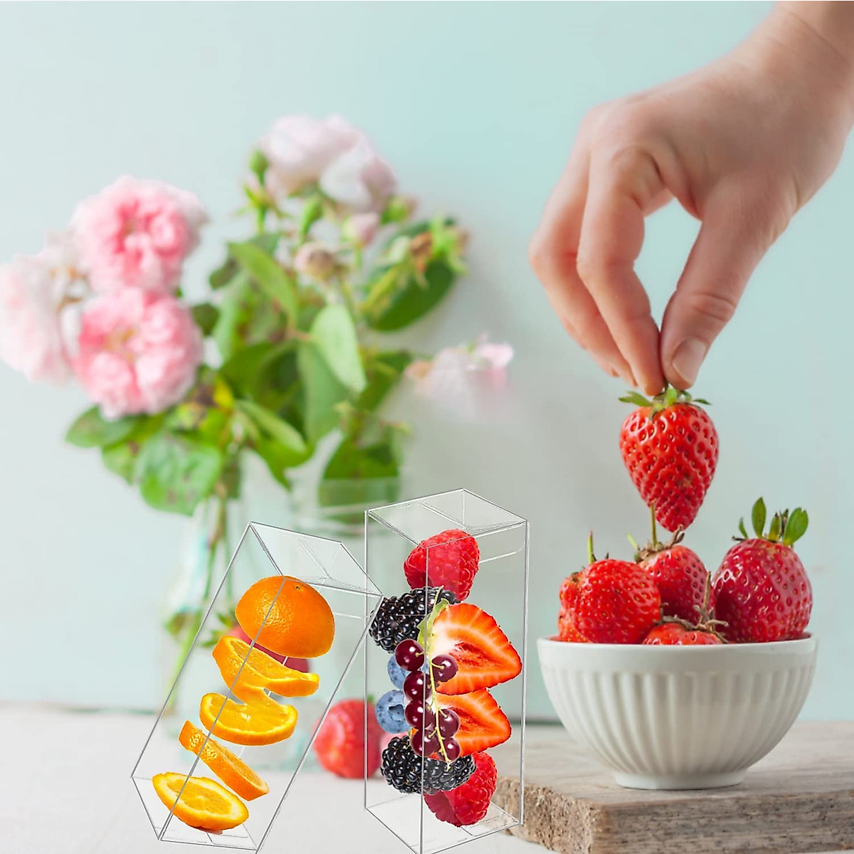 CAYOREPO 100 Pcs 2 x 2 x 6 inch Clear PET Plastic Gift Boxes Transparent Cube Boxes PET Boxes Candy Chocolate Cookies Treat Boxes for Christmas, Wedding, Party, Baby Shower