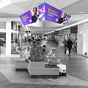 BANNER BUZZ MAKE IT VISIBLE Tapered Square Fabric Hanging Ceiling Banner Sign Single Side Printed Outside for Trade Show Display (12 X 3.5')