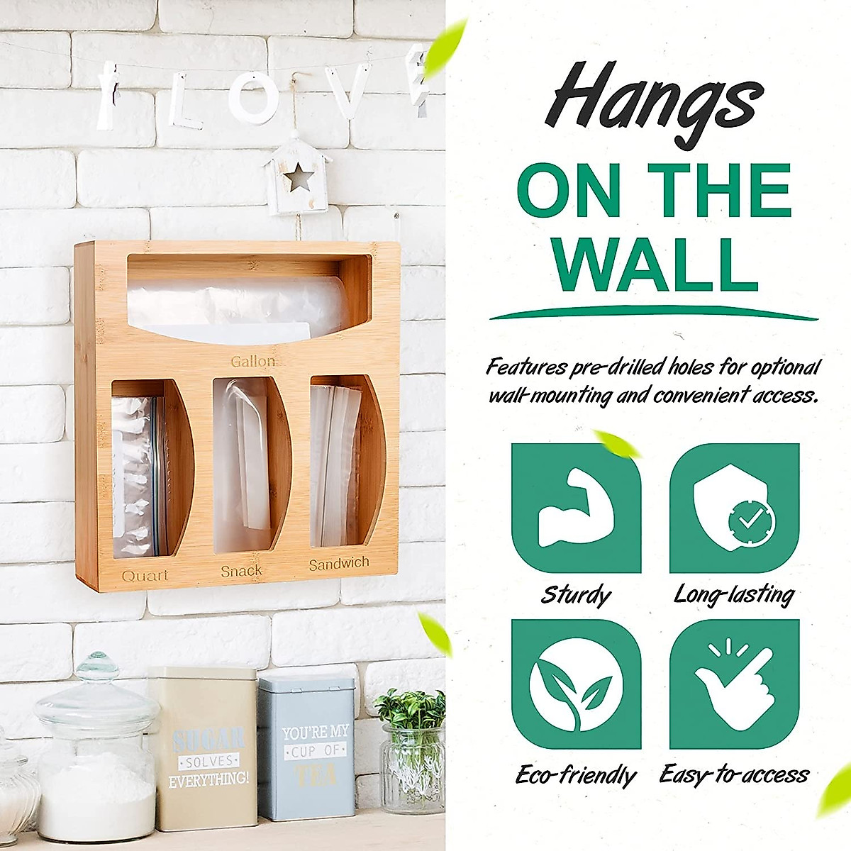 Ilberry Ziplock Bag Storage Organizer | Bamboo Ziplock Bag Organizer Designed to Fit Most Kitchen Drawer | Food Baggie Holder Suitable for Gallon, Quart, Sandwich and Snack Variety Size Bags