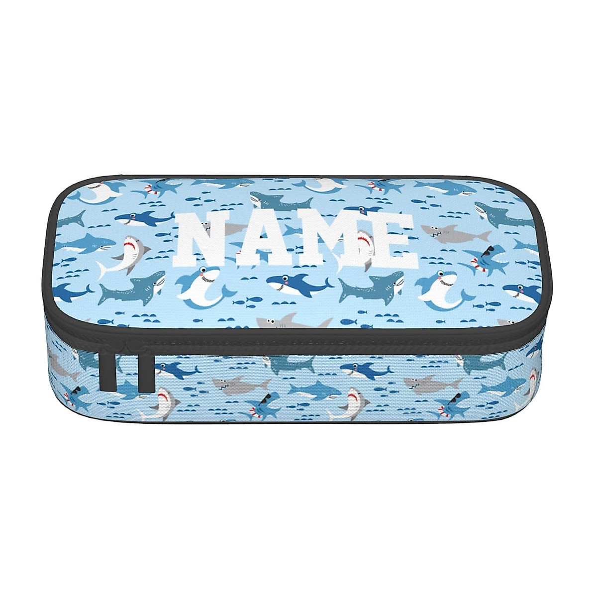 VANCIPO Blue Shark Custom Pencil Case Cute Personalized Pencil Case Cute Customize Large Pencil Pouch with Name Gifts for Men Women