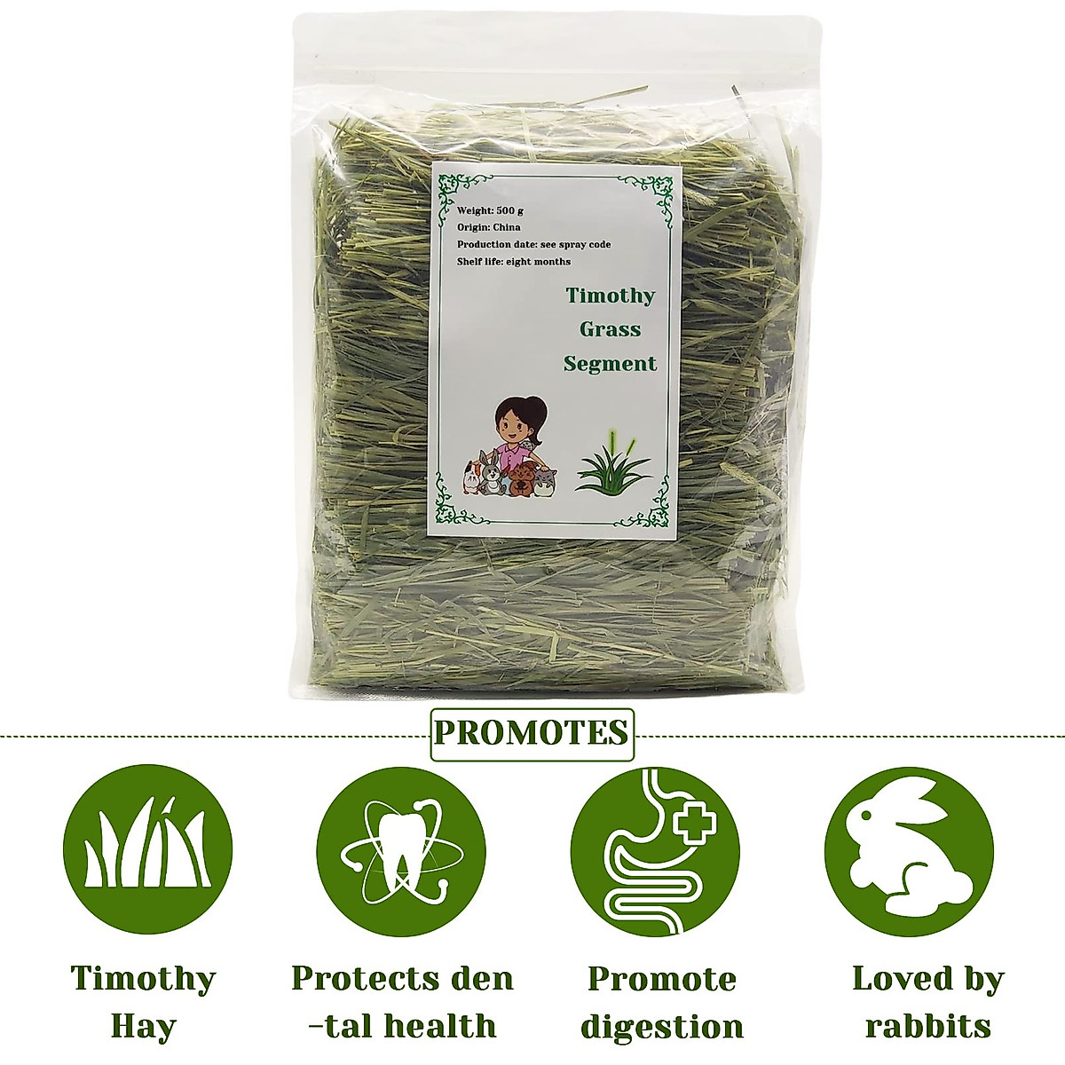 Hamiledyi Timothy Natural Hay Rabbit Hay Feed Premium Orchard Grass for Bunny Guinea Pig Chinchillas Chipmunk and Small Animal Pets Hay Food （1.1 Ib）