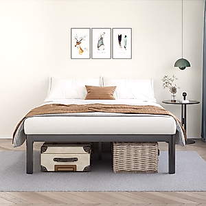 MAF 14 Inch Queen Platform Bed Frames with Wooden Slats, Black 3500 Lbs Heavy Duty Metal Bed Frame with Anti-Collision Round Legs, No Box Spring Needed, Easy Assembly