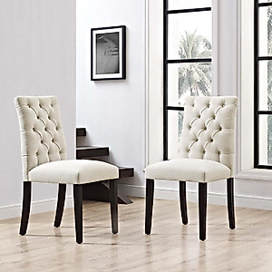 Modway Duchess Modern Tufted Button Upholstered Fabric Parsons Two Dining Chairs in Beige