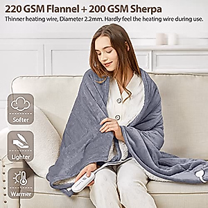 HomeMate Heated Blanket Electric Throw - 50"x60" Heating Blanket Throw 4 Hours Auto-Off 5 Heat Levels Heat Blanket Over-Heat Protection Flannel Sherpa Heater Blanket Electric ETL Certification