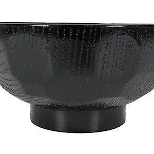 Ebros Gift Japanese Contemporary Black Lacquer Ridged Bowls For Rice Miso Appetizer Soup 4.5" Diameter Made In Japan Decorative Bowl Set of 6 Lacquered Serveware For Restaurants Home Kitchen Gifts