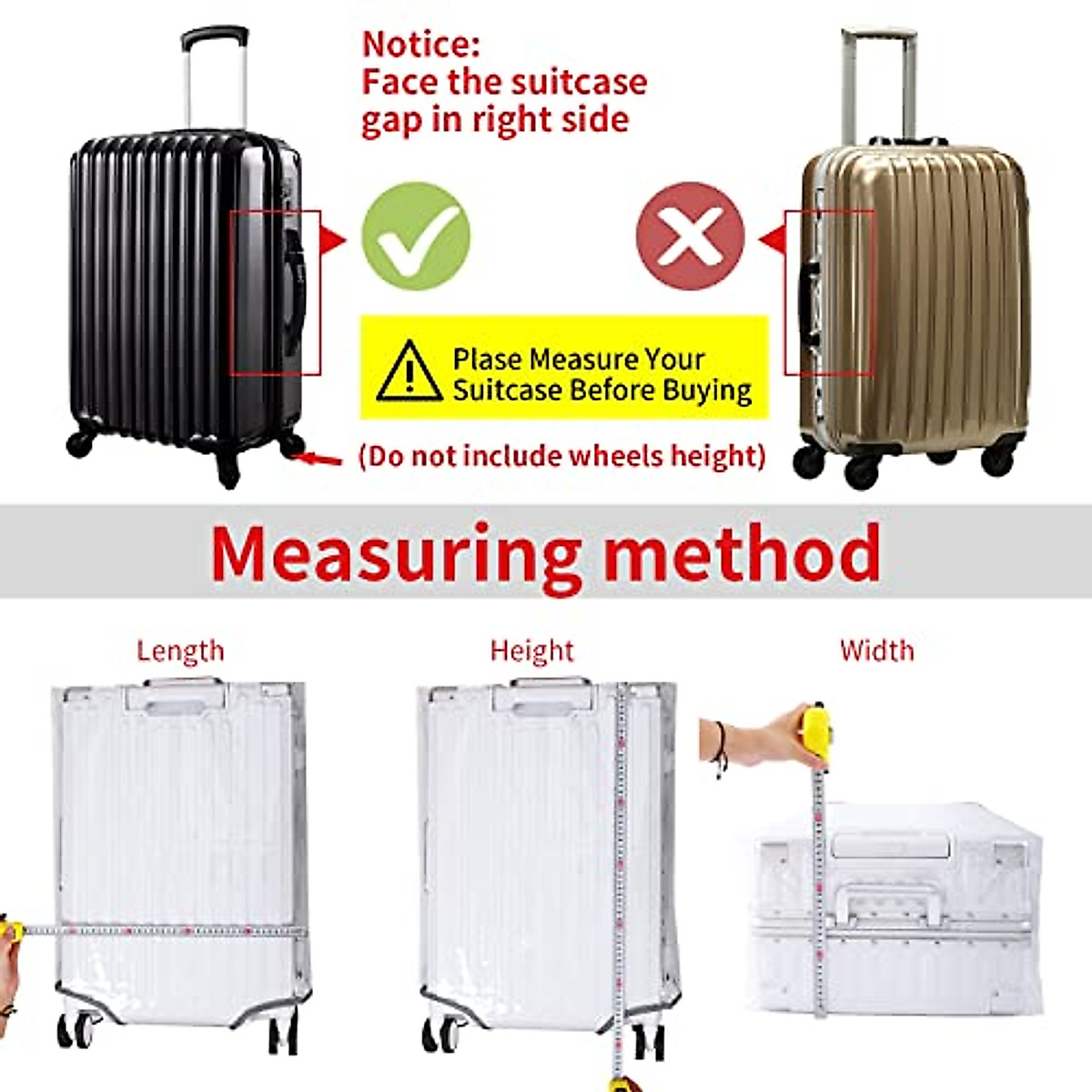 OZTDL 22 Inch Dust-proof See Through Luggage Cover Protector Bag PVC Full Clear Suitcase Cover Protectors Waterproof Transparent Travel Luggage Sleeve (22"=18.5" H x 16.0" L x 10.0" W)