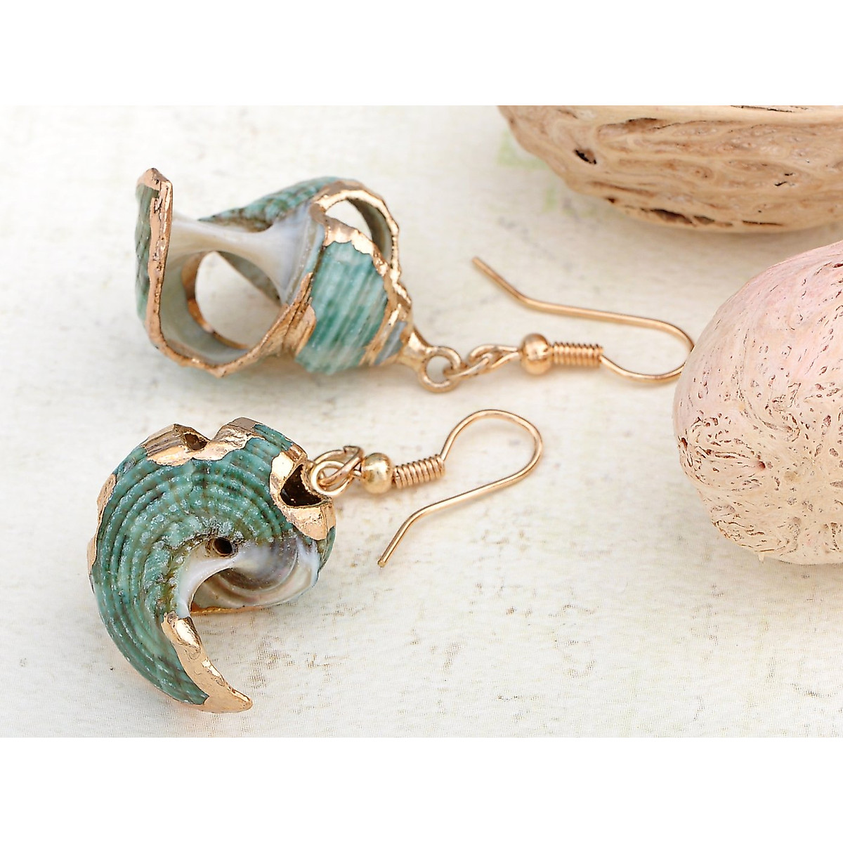Alilang Womens Multicolor Golden Accent Ocean Seashell Conch Mermaid Sea Witch Drop Dangle Earrings, Green