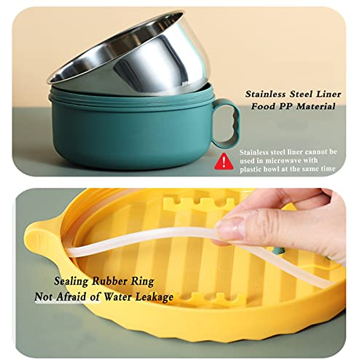 YCXXKJ Microwave Ramen Bowl Set Ramen Cooker with Handles Noodle Bowls with Lid and Chopsticks Stainless Steel Liner Dishwasher Safe for Home Office College Dorm Room(Yellow & Green)