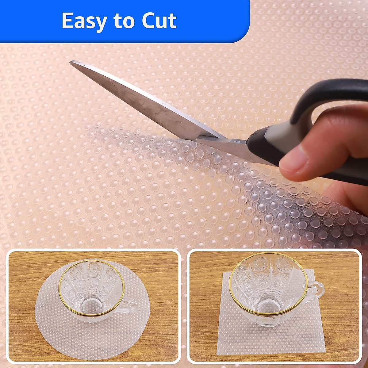 PABUSIOR Shelf Liners for Kitchen Cabinets - Waterproof Cabinet Liner Non-Adhesive, Clear Drawer Liner, Easy to Cut Refrigerator Liners for Shelves, Cupboard, Under Sink (17.7x96 inch)