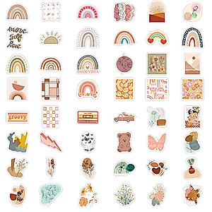 Diuyose 200Pcs Boho Stickers, Aesthetic Stickers for Water Bottles, Vinyl Waterproof Scrapbook, Laptop, Phone, Decorative Gifts Kids, Teens, Adults Yellow we-89