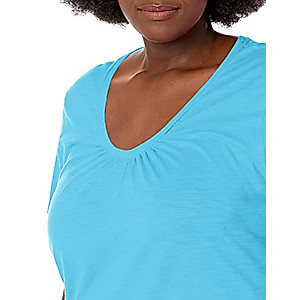 JUST MY SIZE womens Slub Jersey Short Sleeve Shirred V-neck T-shirt fashion t shirts, Process Blue, 2X US
