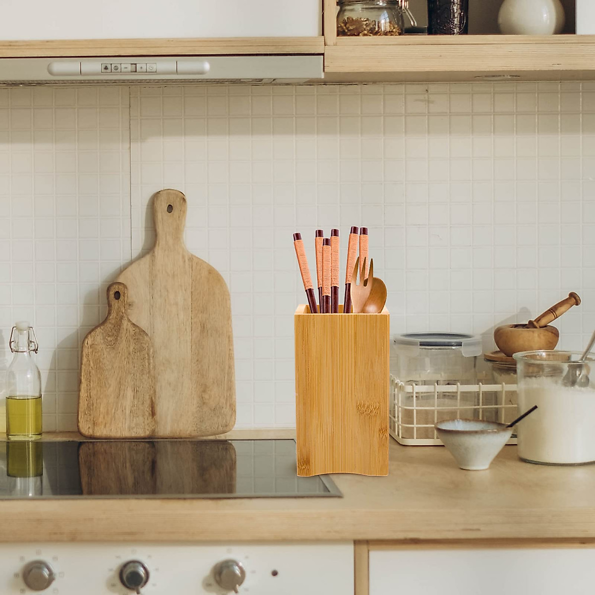 KICHOUSE with Holder Kitchen Organizer Bamboo Hole Coffee Drain Cutlery Flatware Home Decor Chopstick Ladle Silverware Draining Caddy Counter Farmhouse Cooking Utensils Spoon Forks