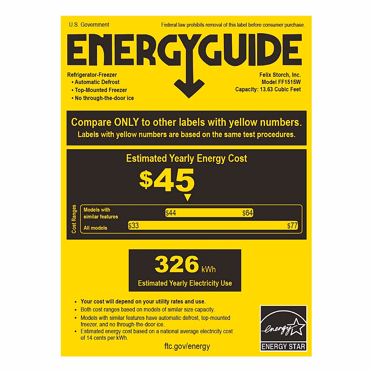 Summit Appliance FF1515W 28" Wide Top Mount Refrigerator-Freezer, Interior LED Lighting, Digital Temperature Control, 13.63 cu.ft Capacity, Frost-free, Open Door Alarm, White Exterior