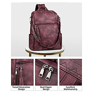FADEON Laptop Backpack Purse for Women Large Designer PU Leather Laptop Bag, Ladies Computer Shoulder Bags