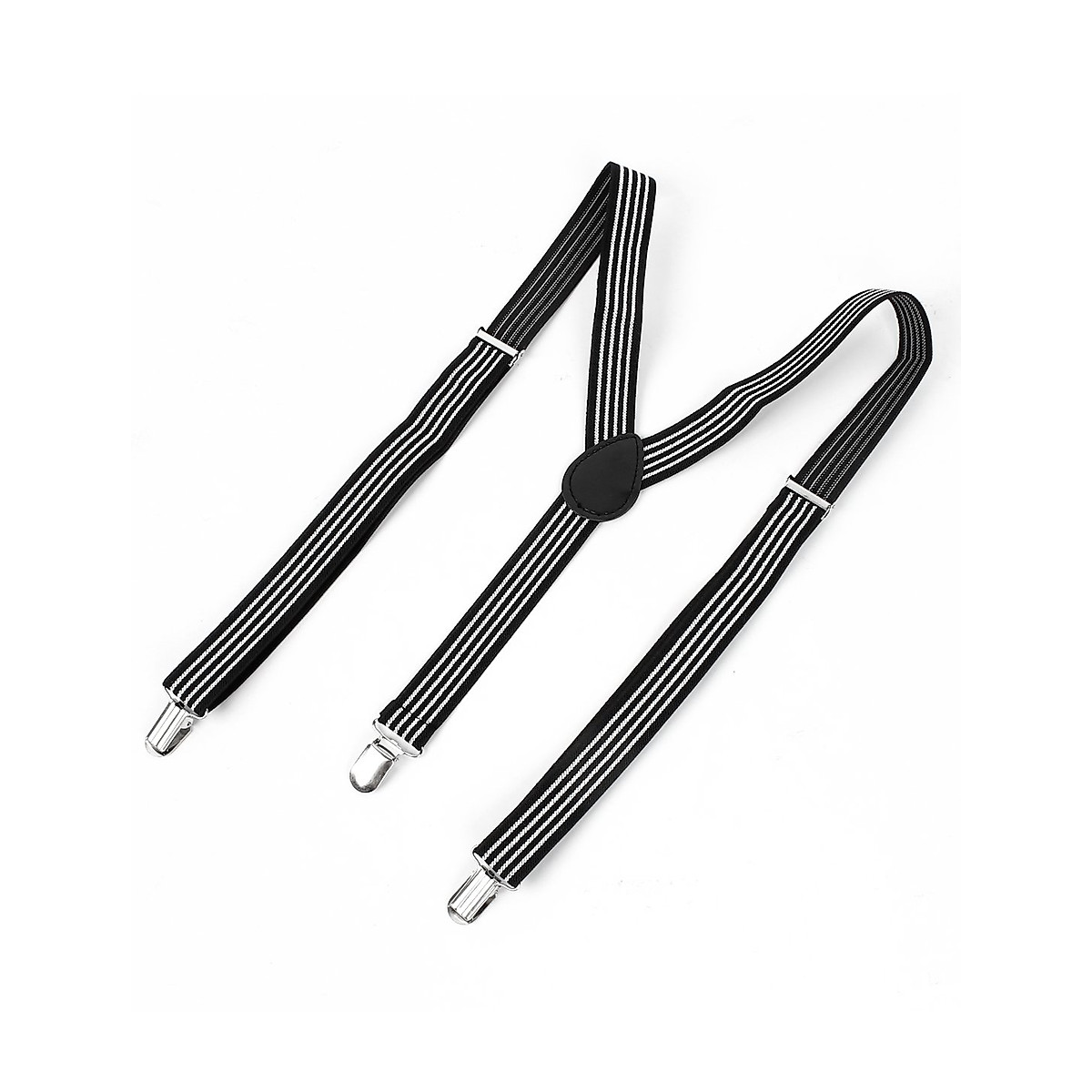 Allegra K Men's Elastic Clip-On Adjustable 1 Inch Wide Y Back Stripes Suspender Black White