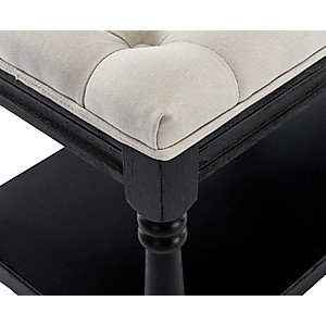 Kmax Storage Entryway Bench Tufted Shoe Rack Bench Black Wood Window Bench for Hallway Entrance Bedroom Corner, Beige