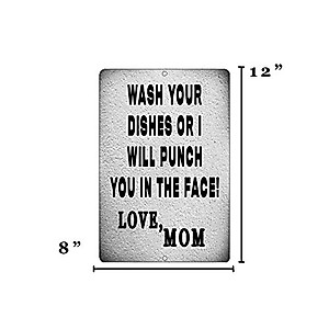 Rogue River Tactical Funny Kitchen Metal Tin Sign, 12x8 Inch, Wall Home Décor- Bar Wash Your Dishes Signed MOM