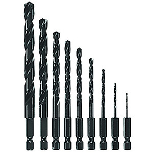 BOSCH BL9IM 9-Piece Assorted Set Black Oxide Metal Drill Bits Impact Tough with Impact-Rated Hex Shank for Applications in Steel, Copper, Aluminum, Brass, Oak, MDF, Pine, PVC and More
