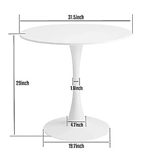 Round Dining Table White with Pedestal Base,31.5" Modern Tulip Dining Room Table for 1-4 People,Pedestal Dining Table with Round Top for Kitchen Living Room (Tulip Dining Table White)