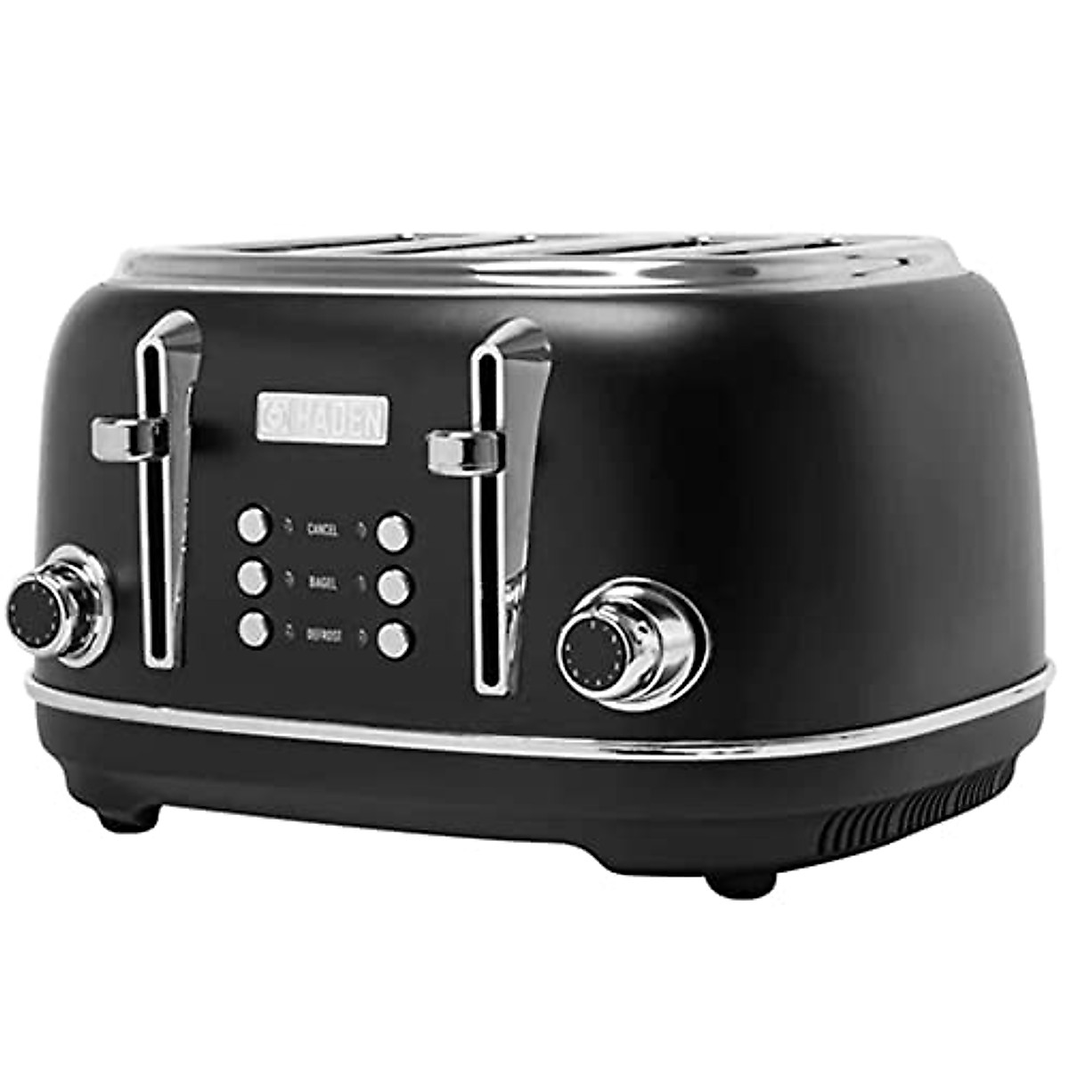 Haden Heritage 4-Slice Wide Slot Retro Toaster with Automatic Self-Center, Adjustable Settings, Reheat/Defrost, & Removable Crumb Tray, Black/Chrome