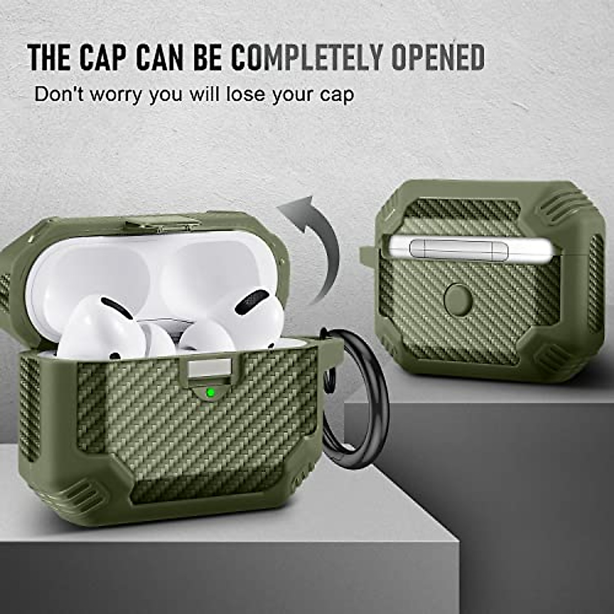 Maxjoy Compatible with AirPods pro Case, Secure Lock Clip Full Body Rugged Hard Shell Protective Case Cover with Keychain for AirPod pro Case Generation Case,Army Green