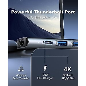 USB C Hub Adapter MacBook - UtechSmart 7 in 2 MacBook Pro/Air Accessories Multiport Adapter with Thunderbolt 3 Port, 100W PD 4K@30Hz, 40Gbps 4K HDMI, 3*USB3.0 Data Port SD and MicroSD Card Reader