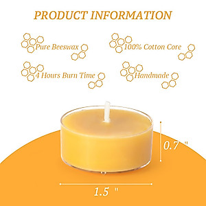 100% Pure Beeswax Candles Bulk Tealights ( 24 pack ) - 4 Hour Long Burning Clear Cup Tea Light, Natural Bee Wax | Yellow Scented Smokeless Candles