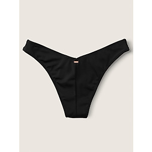 Victoria's Secret Pink V Front Itsy Bikini Bottom, Swimsuit for Women, Minimal Coverage Bathing Suit Bottoms for Women, Pure Black (M)