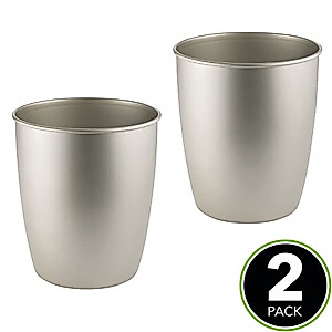 mDesign Small Steel Round Trash Can Bucket - 1.5 Gallon Wastebasket, Garbage Container Bin for Bathroom, Powder Room, Bedroom, Kitchen, Home Office - Hamill Collection - 2 Pack - Satin