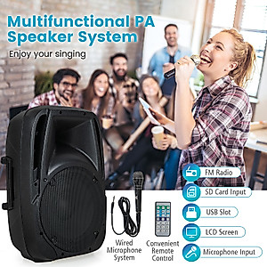 Costzon Portable 1600W 2-Way Powered PA Speaker System, Professional DJ Speakers with Active + Passive Loud Set, 2 Stands, Microphone, Bluetooth, USB/SD Card Input, FM Radio,Remote (2-Way)