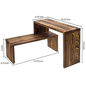 MyGift Kitchen Corner Storage Shelf, Rustic Burnt Solid Wood Countertop Storage Display Shelf, Dorm Desk Bathroom Office Adjustable Shelf Organizer, 2 Piece Set