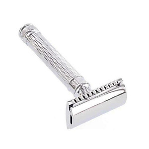 Edwin Jagger Double Edge Safety Razor With Long Handle (Blue) (Chrome Laser 3D Diamond)
