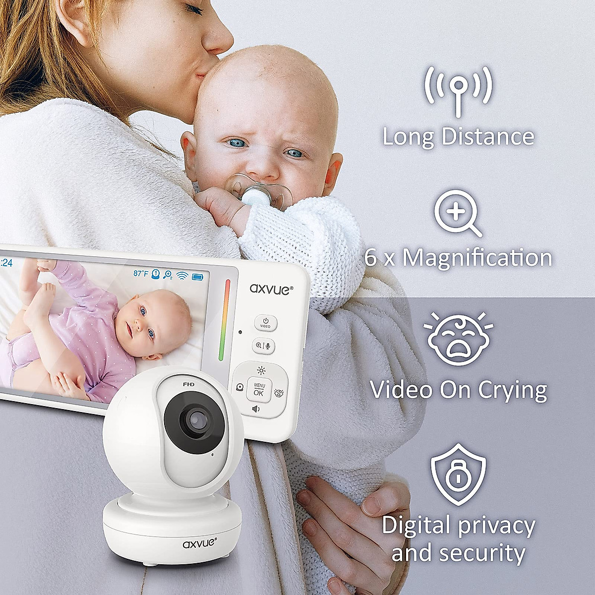 Video Baby Monitor,1080P Full HD Ultra clear image quality,5.5" IPS Screen Monitor,Pan Tilt Camera,Range up to 1000ft,22h Battery Life, 2-Way Talk,Split Screen,Night Vision,Temperature Monitor,No WiFi
