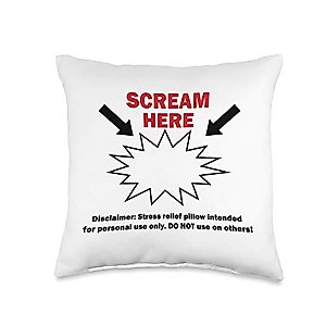 Urban Subsistence Scream Here Gag Gift Couch Funny Decorative Throw Pillow, 16x16, Multicolor