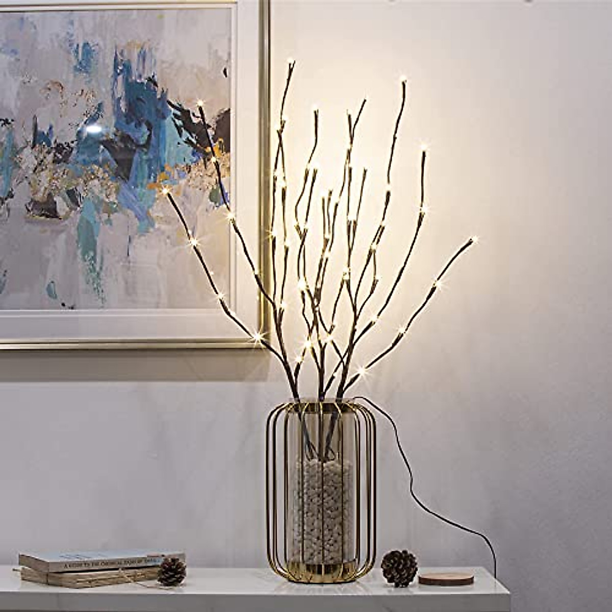 EAMBRITE 3PK Brown Lighted Twig Branches Pathway Light with 30" 60 LED Warm White Bulbs for Outdoor and Indoor