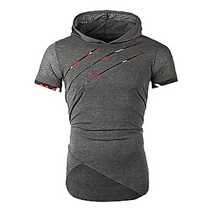 Maiyifu-GJ Men's Hip Hop Ripped Hoodie Tops Short Sleeve Hooded Workout Sweatshirts Casual Gym Hoodies T-Shirt Pullover (Dark Grey,Medium)