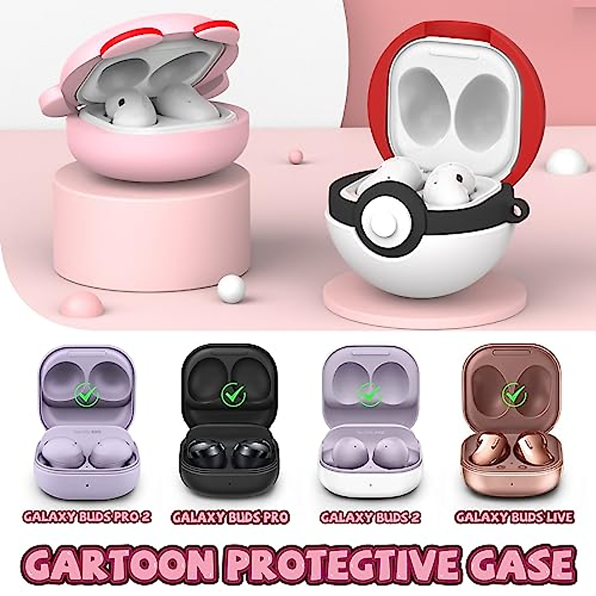[2Pack] Cute Cover for Galaxy Buds pro 2 case/Galaxy Buds 2 case/Galaxy Buds pro case/Galaxy Buds Live case,3D Cartoon Anime Silicone Protective Cover for Samsung Earbuds Case