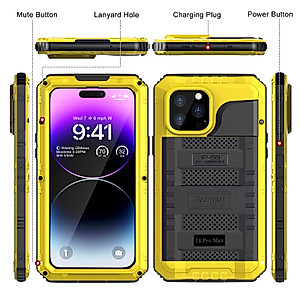 Beasyjoy for iPhone 14 Pro Max Waterproof Case, Metal Heavy Duty Case with Built-in Screen Protector, Full Body Protective Military Grade Shockproof Dustproof Defender Rugged Case 6.7 Inch, Yellow
