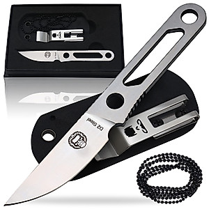 Neck Knife | Fixed Blade Utility Knife D2 W Sheath | Belt Clip Bushcraft Outdoor Knife |Full Tang Tactical Survival Knife Kit (Silver)