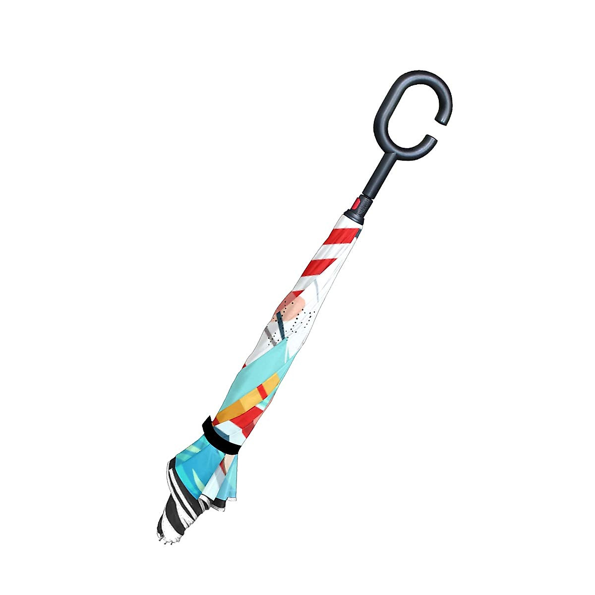 Cute Santa Claus Stand Up Paddle Board With Pug Dog Double Layer Windproof UV Protection Reverse Umbrella With C-Shaped Handle Upside-Down Inverted Umbrella For Car Rain Outdoor